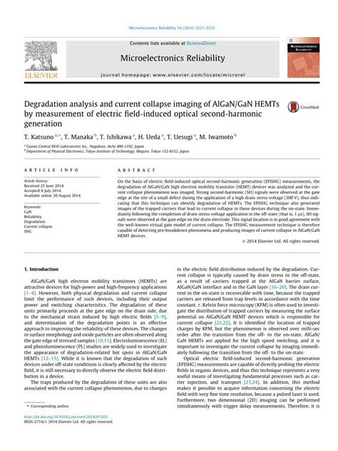 Pdf Degradation Analysis And Current Collapse Imaging Of Algangan Hemts By Measurement Of