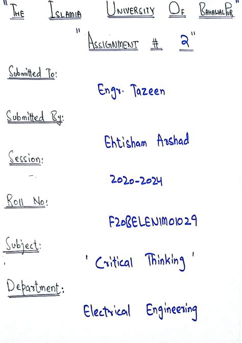 C T Ass 2 Ehtisham Assignment On Argument Validation And Identification Of Premises