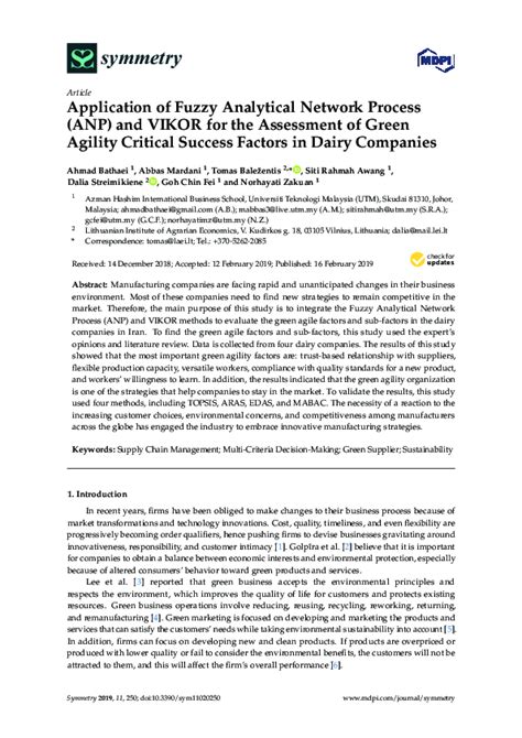Pdf Application Of Fuzzy Analytical Network Process Anp And Vikor For The Assessment Of