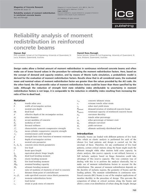 Reliability Analysis Of Moment Redistribution In Reinforced Concrete Beams Unduh Gratis Pdf