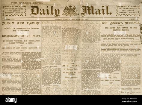 Front Page Of The Daily Mail Newspaper For 23 June 1897 To Mark Queen