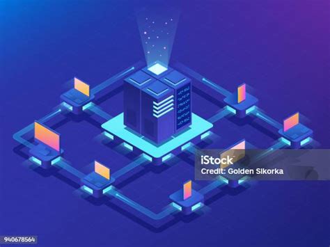 Cryptocurrency 및 Blockchain 개념입니다 마이닝 Bitcoins 위한 농장입니다 아이소메트릭 벡터 일러스트