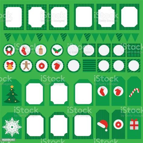 인쇄용 세트 크리스마스와 새 해 파티 요소입니다 템플릿 레이블 아이콘 및 랩 선물 홀리 딸 랑 딸 랑 벨 쿠키 크리스마스 트리 볼 장갑 전나무 나무와 Candycane