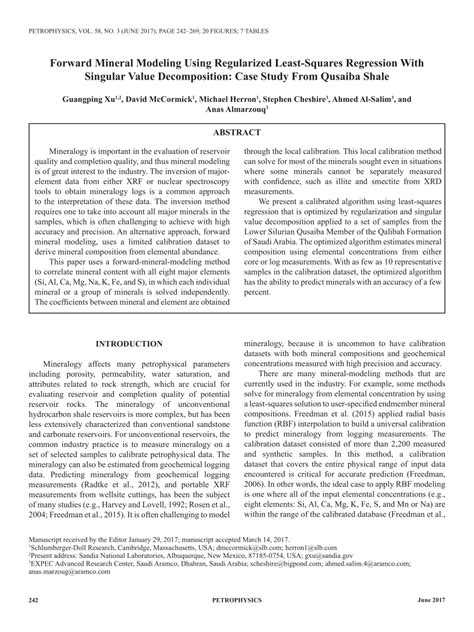 Pdf Forward Mineral Modeling Using Regularized Least Squares Regression With Singular Value