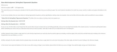 Solved Show Work Assignment Solving Basic Trigonometric