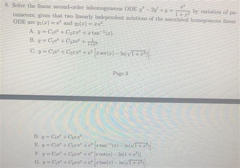 Solved 8 Solve The Linear Second Order Inhomogeneous Ode