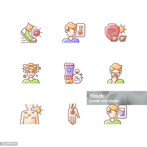 Sunstroke Prevention Rgb Color Icons Set Stock Illustration Download Image Now Summer