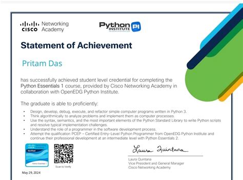 Completed Python Course By Cisco Pritam Das Posted On The Topic Linkedin
