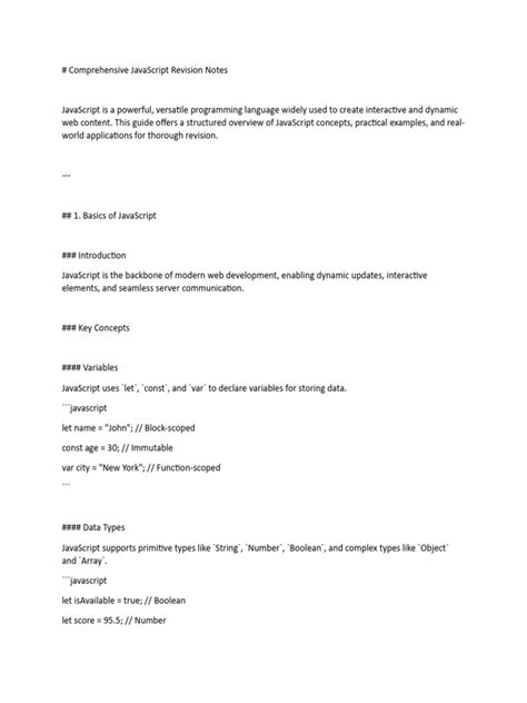 Comprehensive Javascript Revision Notes Pdf Java Script Computer