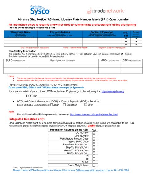 fillable online advance ship notice asn and license plate number