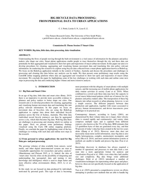 Pdf Big Bicycle Data Processing From Personal Data To Urban Applications