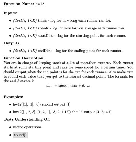 solved function name hw12 inputs double 1xk times