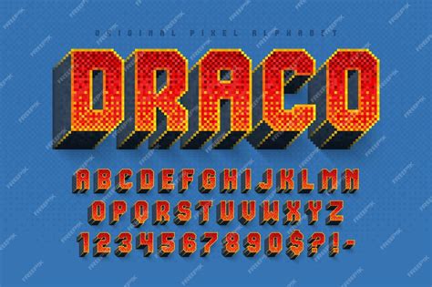 8비트 게임처럼 스타일화된 픽셀 벡터 알파벳 디자인 고대비 및 선명한 복고풍 미래형 쉬운 견본 색상 제어 크기 조정 효과 프리미엄 벡터