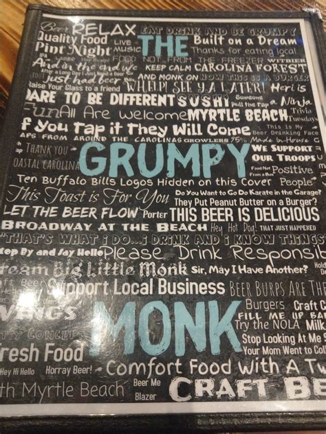 Menu At The Grumpy Monk North Myrtle Beach Restaurant North Myrtle Beach