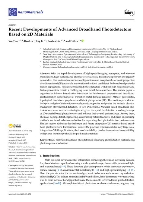 Pdf Recent Developments Of Advanced Broadband Photodetectors Based On