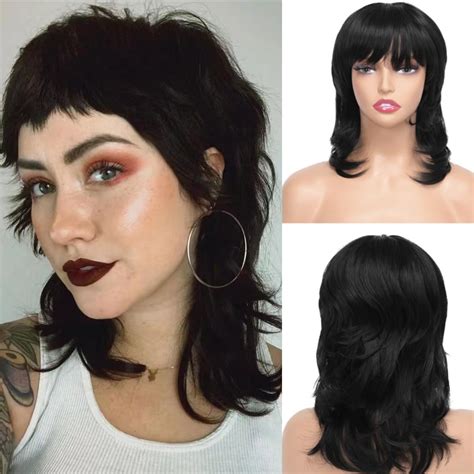 Wiwige Long Red Black Wig Layered Shaggy Wig With Bangs