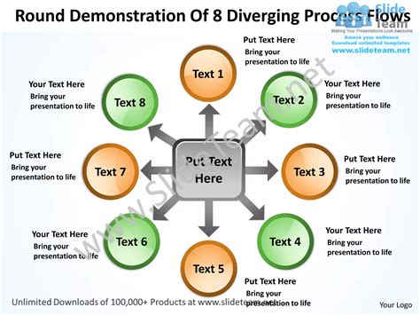 Round Demonstration Of 8 Diverging Process Flows Circular Motion Power Point Slides PPT
