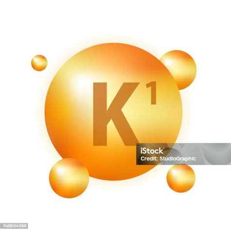 비타민 K1 골드 아이콘입니다 필로퀴논 비타민 드롭 알약 캡슐 빛나는 황금빛 에센스 방울 의료 및 식이 건강 관리 개념 뷰티 트리트먼트 영양 스킨 케어 벡터 그림 3차원