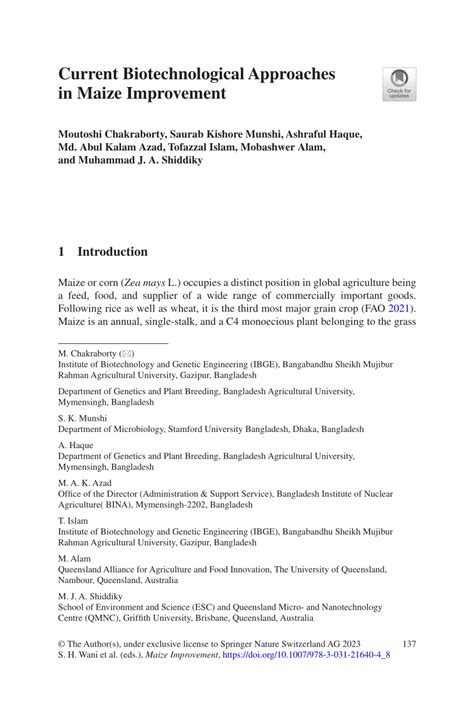 Pdf Current Biotechnological Approaches In Maize Improvement