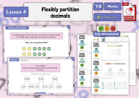 Year 4 Decimals Part 2 Flexibly Partition Decimals Lesson 4 Grammarsaurus