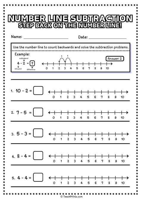 Number Line Subtraction Worksheets Free Teach Prints