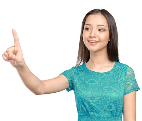 premium photo businesswoman pressing button on visual screen