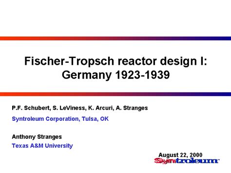 Development Of The Modern Fischer Tropsch Process