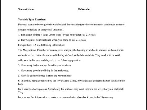 Solved For Each Scenario Below Give The Variable And The