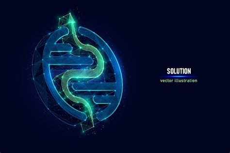 비즈니스 솔루션의 상징으로 미로 와 연결된 점으로 만든 전술 디지털 와이어 프레임 녹색 화살표는 파란색 배경에 미로 낮은 폴리 벡터 그림을 통해 경로를 보여줍니다 오솔길에