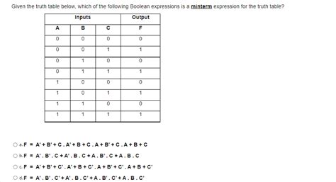 Solved Given The Truth Table Below Which Of The Following