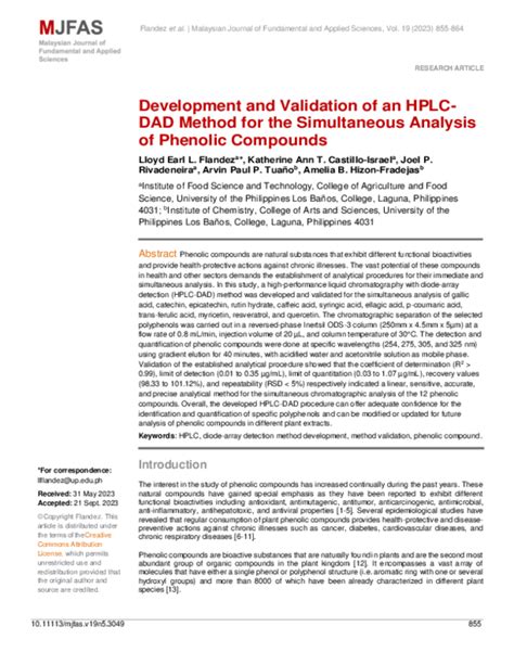 Pdf Development And Validation Of An Hplc Dad Method For The Simultaneous Analysis Of Phenolic