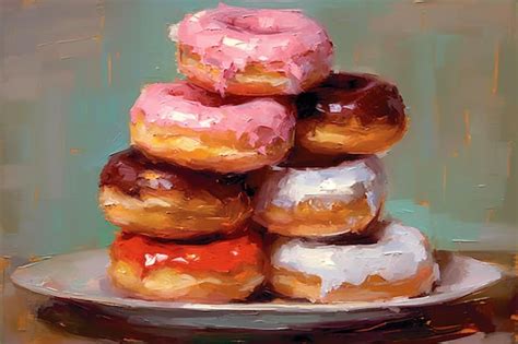 Premium Ai Image A Painting Of A A Stack Of Assorted Doughnuts On A Plat