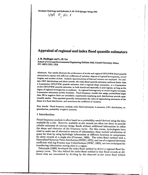 Pdf Appraisal Of Regional And Index Flood Quantile Estimators