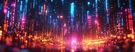 Vibrant Digital Landscape With Dynamic Lights And Intricate Patterns In Futuristic Design Stock