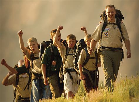 Scouts And Leader Hiking