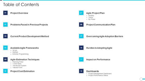 Agile Project Administration Procedure Table Of Contents Ppt Professional Slideshow PDF