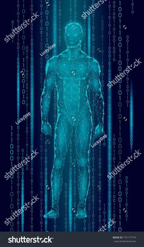 Humanoid Android Man Standing Cyberspace Binary Stock Vector Royalty