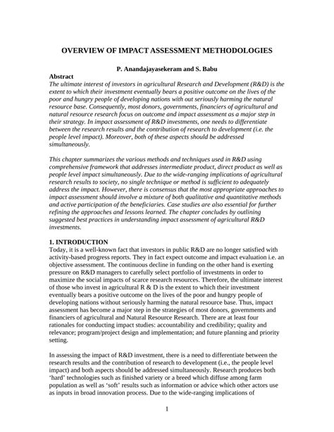 Pdf Overview Of Impact Assessment Methodologies