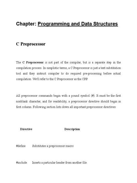 Chapter Programming And Data Structures C Preprocessor Pdf Software Computer Programming