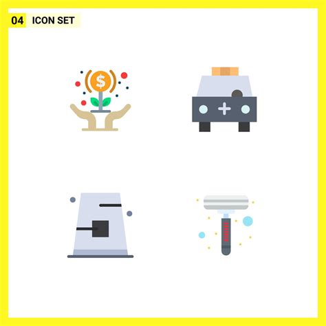 set of 4 vector flat icons on grid for expand transportation hands car buckle editable vector