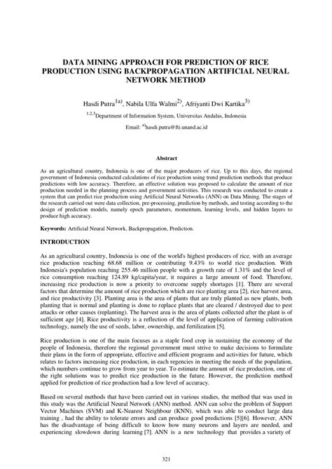 Pdf Data Mining Approach For Prediction Of Rice Production Using Backpropagation Artificial