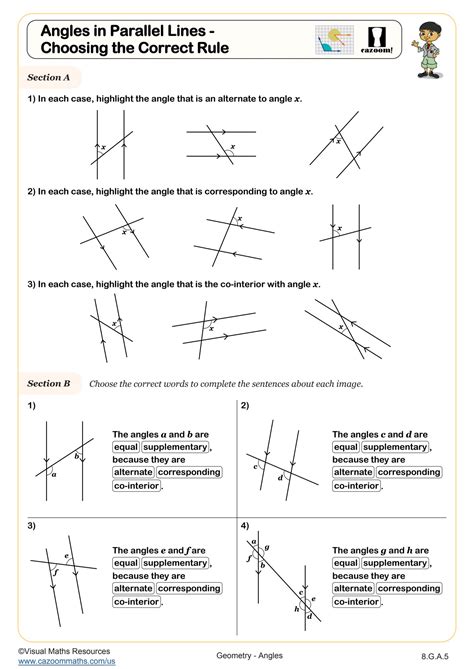 Angles In Parallel Lines Choosing The Correct Rule Worksheet Fun And Engaging 8th Grade