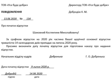 Відпустка директора від повідомлення до наказу