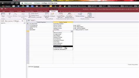 creating tables in access youtube