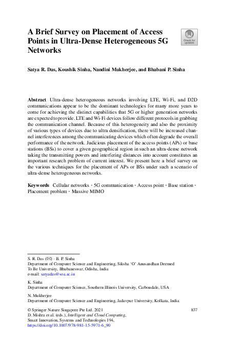Pdf A Brief Survey On Placement Of Access Points In Ultra Dense Heterogeneous 5g Networks