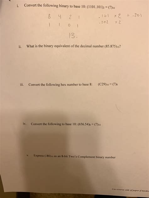 Solved Convert The Following Binary To Base 10 11011012