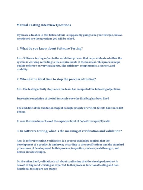 manual testing interview questions pdf software testing software bug