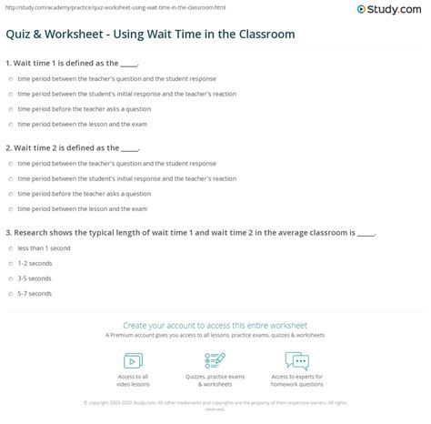 Quiz And Worksheet Using Wait Time In The Classroom