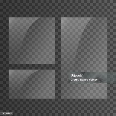 투명 한 배경에 설정 된 유리 플레이트입니다 투명 유리 쇼케이스 사실적인 창 모형 사각형 유리 배너를 반사합니다 스톡 벡터