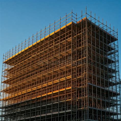 Intricate Scaffold Structure Against A Clear Blue Sky Stock